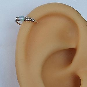 Handmade Silver 2Pcs 9MM Nose Ring Cartilage Helix Piercing Hoops with 2mm Blue Opal, 925 Sterling Silver Tiny 9MM Thin 22Gauge Hoop for women, by MiYa Jewelry