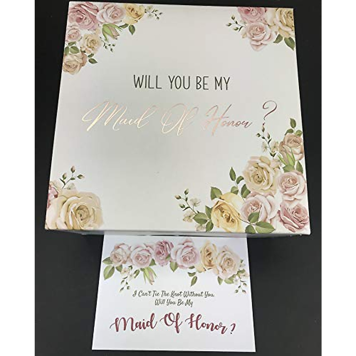 Bridesmaids Proposal Gift Boxes Set of 8 with Rose Gold Foil Letters & Proposal Cards to Ask Bridesmaids, Maid & Matron of Honor & Flower Girl (5 Bridesmaids, 1 MatronH, 1 MaidH, 1 FlowrGrl, 8)