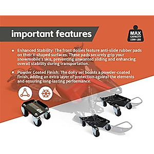 MaxxHaul 50906 Snowmobile Moving Dolly Set, 1500lbs Load Capacity V-Slide Anti-Slip Rubber Pads Straps Firmly Attaching on Skis