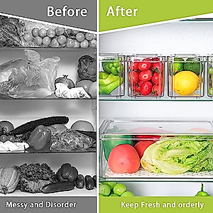 Moretoes Fridge Organizer, 5pcs, Clear Refrigerator Organizer with Lid, Bins Set, Stackable, BPA-Free, Fruit Storage Containers, Plastic Pantry Organizer and Storage