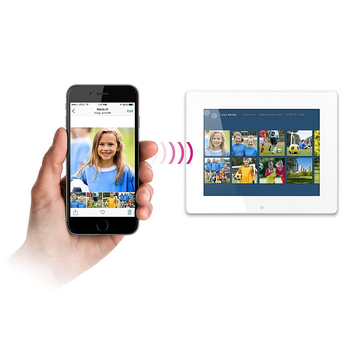 Aluratek 8 Inch WiFi Digital Photo Frame with Touchscreen IPS LCD Display and 8GB Built-in Memory,White
