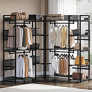 MAISONPEX 700LBS Capacity Garment Rack with Metal Shelves, Heavy Duty Clothing Rack Storage with 2 Hanging Rods, Free Standing Wardrobe Closet Organizer for Bedroom