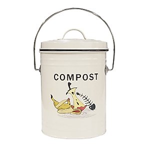 SOTECH Round Compost Bin Kitchen Garbage Can for Kitchen Counter Garden Compost Can with lid Metal Shell Plastic Liner Trash Can Household Garbage Collection Kitchen Decoration Indoor Composter