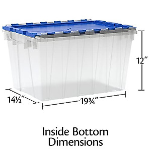 Akro-Mils 12 Gallon KeepBox File Box Plastic Stackable Storage Container with Hinged Attached Lid and Rails for Hanging File Folders, 21-Inch L x 15-Inch W x 12-Inch H, Clear/Blue