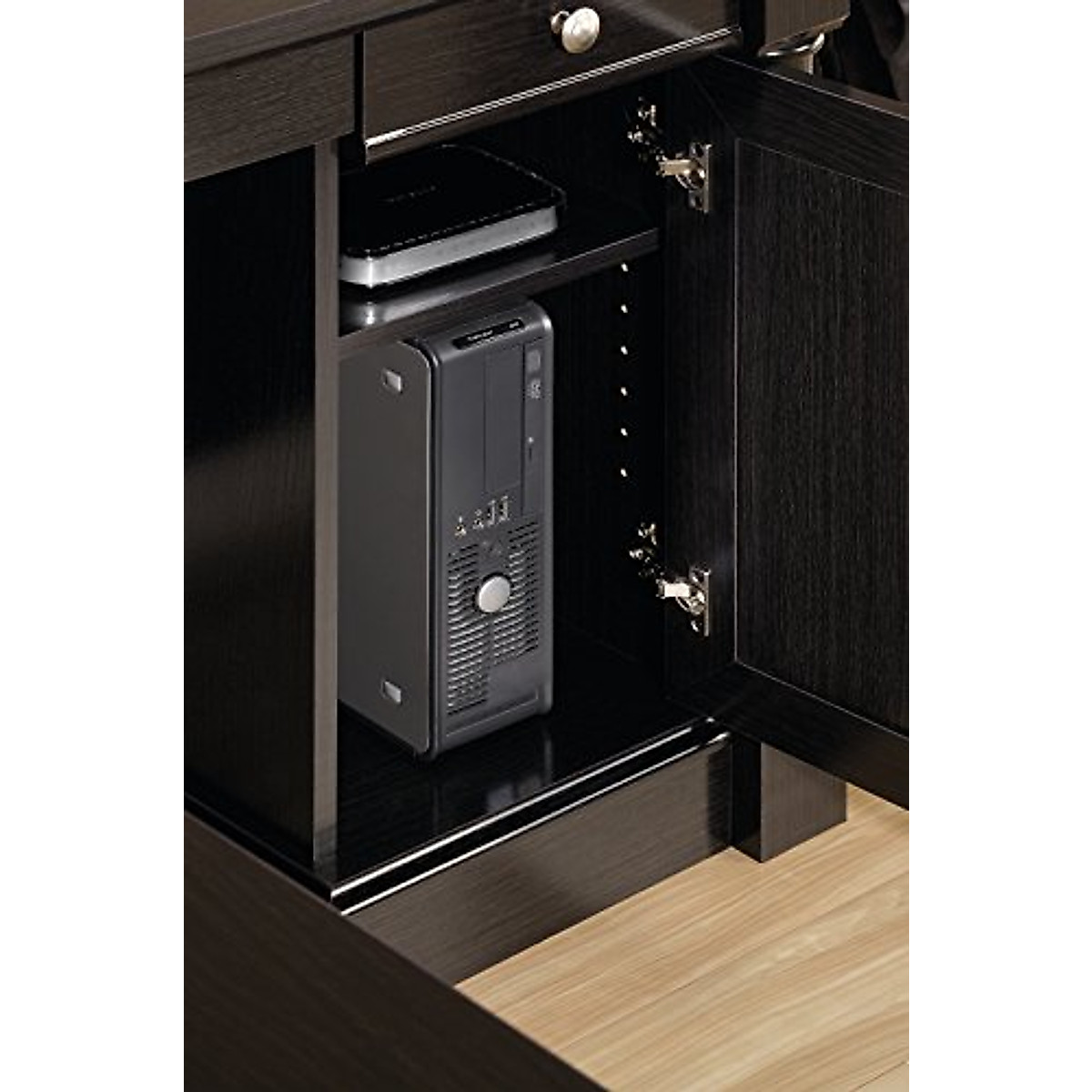 Sauder Bleeker Street L-Desk, Obsidian Oak finish