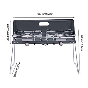 Stainless Steel Portable Butane Gas 9000w Dual Burner Gray Cooking Stove Camping Stoves with Foldable Legs Portable Bag and 3 Wind Panels for Party Picnic and Outdoor Cooking