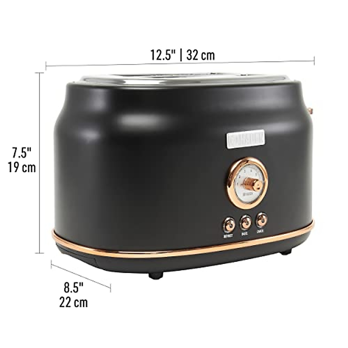 Haden 75082 Dorset Stainless Steel Toaster - 2-Slice Wide Slot Toaster with Button Settings and Removable Crumb Tray - Black/Copper