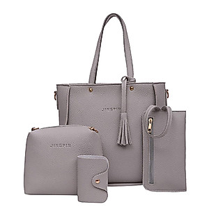 MOLayys Bags Four Bag Four Tote Women Bags Pieces Wallet Handbag Shoulder Crossbody Set Baseball Tote Bag for (Grey, One Size)