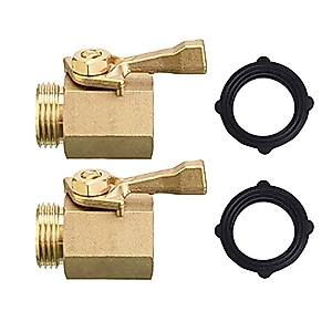 Hourleey Brass Garden Hose Shut Off Valve, 2 Pack with 2 Hose Washers Heavy Duty 3/4 Inch Solid Brass Garden Hose Shut Off Valve with 2 Extra Rubber Washers