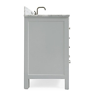 ARIEL 49" Grey Bathroom Vanity with Italian Carrara Marble Countertop & Backsplash, Center Oval Sink, 2 Soft Closing Doors, 9 Full Extension Dovetail Drawers, Brushed Nickel