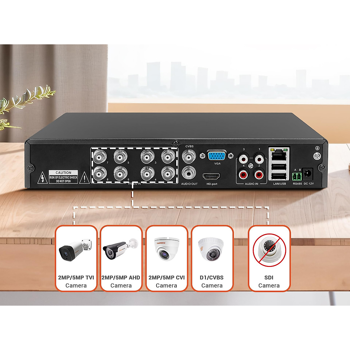 TIGERSECU Super HD 1080P 8-Channel Hybrid 4-in-1 DVR Security Recorder with 1TB Hard Drive, for 2MP TVI/AHD/CVI/Analog Cameras (Cameras Not Included)