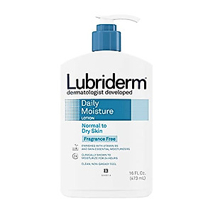 Lubriderm Daily Moisture Hydrating Unscented Body Lotion with Pro-Vitamin B5 for Normal-to-Dry Skin for Healthy-Looking Skin, Non-Greasy and Fragrance-Free Lotion, 16 fl. oz