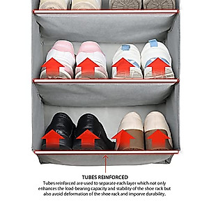 Univivi Over the Door Shoe Organizer Hanging Shoes Rack with 6 Deep Pockets for 12 Pairs, Shoe Hanger Closet Storage for Sneakers, Boots, Grey