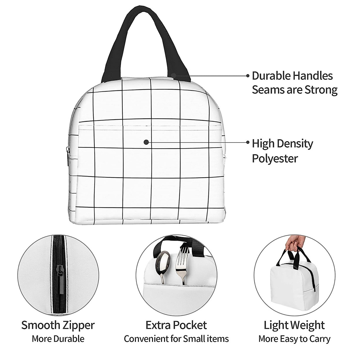 White Checkered Bags, Reusable Snack Bag Food Container For Boys Girls Men Women School Work Travel Picnic Waterproof Outdoors Game Handbags For Adults