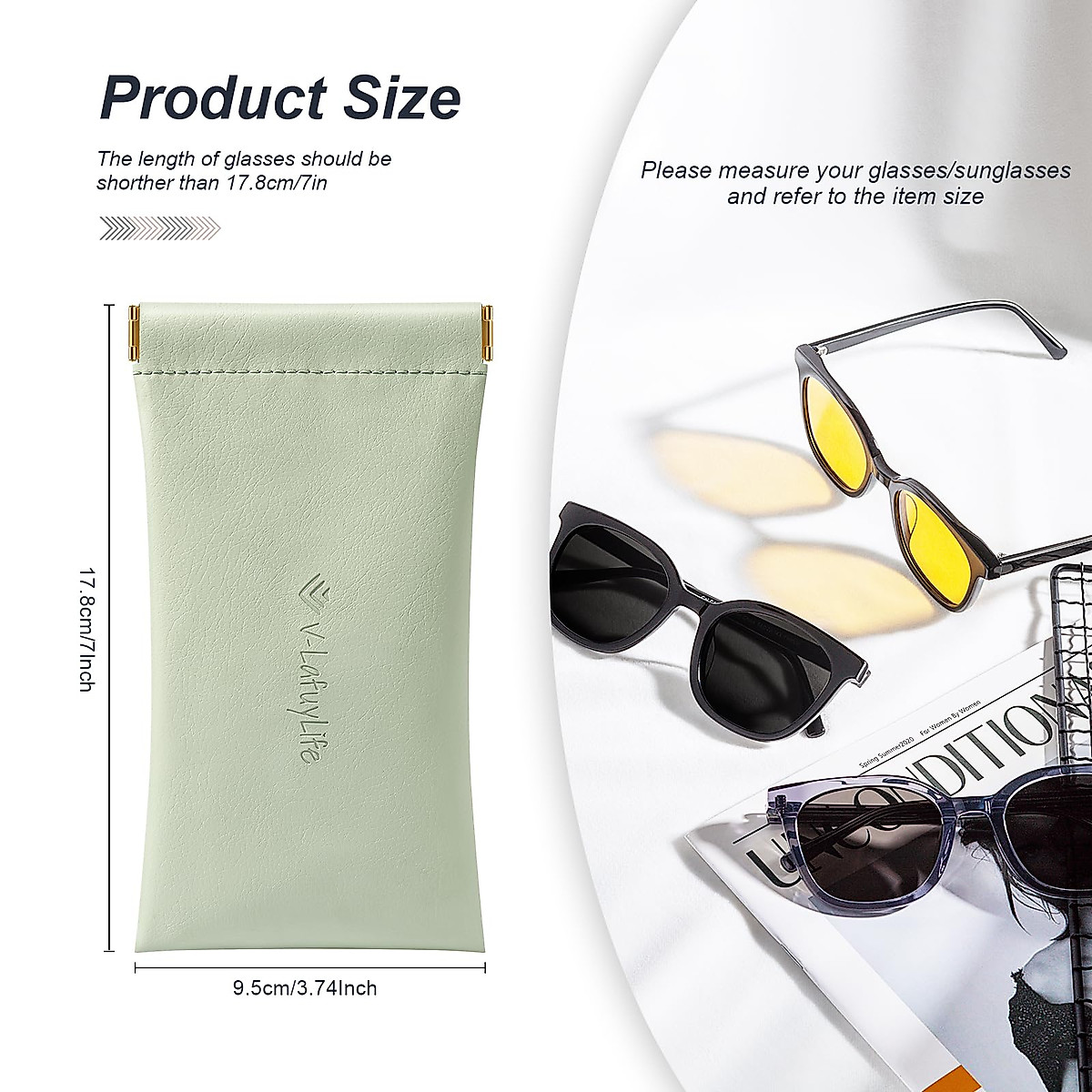 V-LAFUYLIFE Glasses Case Soft 2 Pack - Portable Leather Squeeze Top Eyeglass Case Anti-Scratch Soft Sunglasses Case for Women.(Pink/Green)