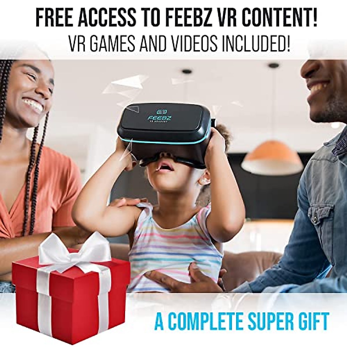 VR Headset for Android Phone - with Built-in Action Button | Virtual Reality Goggles for 4.7”-6.5” Cellphone - Best Set Glasses | Gift for Kids and Adults for Experiencing VR - Light Blue