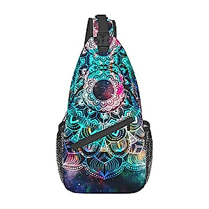 VSOFMY Sling Bag For Women Men, Crossbody Sling Backpack, Chest Bag for Hiking Travel Daypack, Multipurpose Lightweight Shoulder Bag, Galaxy Mandala