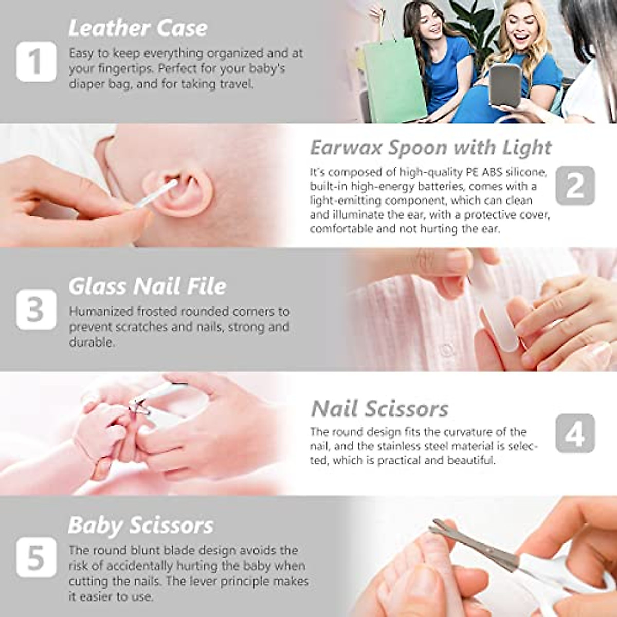 Baby Grooming Kit, 11 in 1 Portable Baby Safety Care Set with 01 Hair Brush Comb Nail Clipper Nasal Aspirator etc for Nursery Newborn Infant Girl Boys Keep Clean(White)