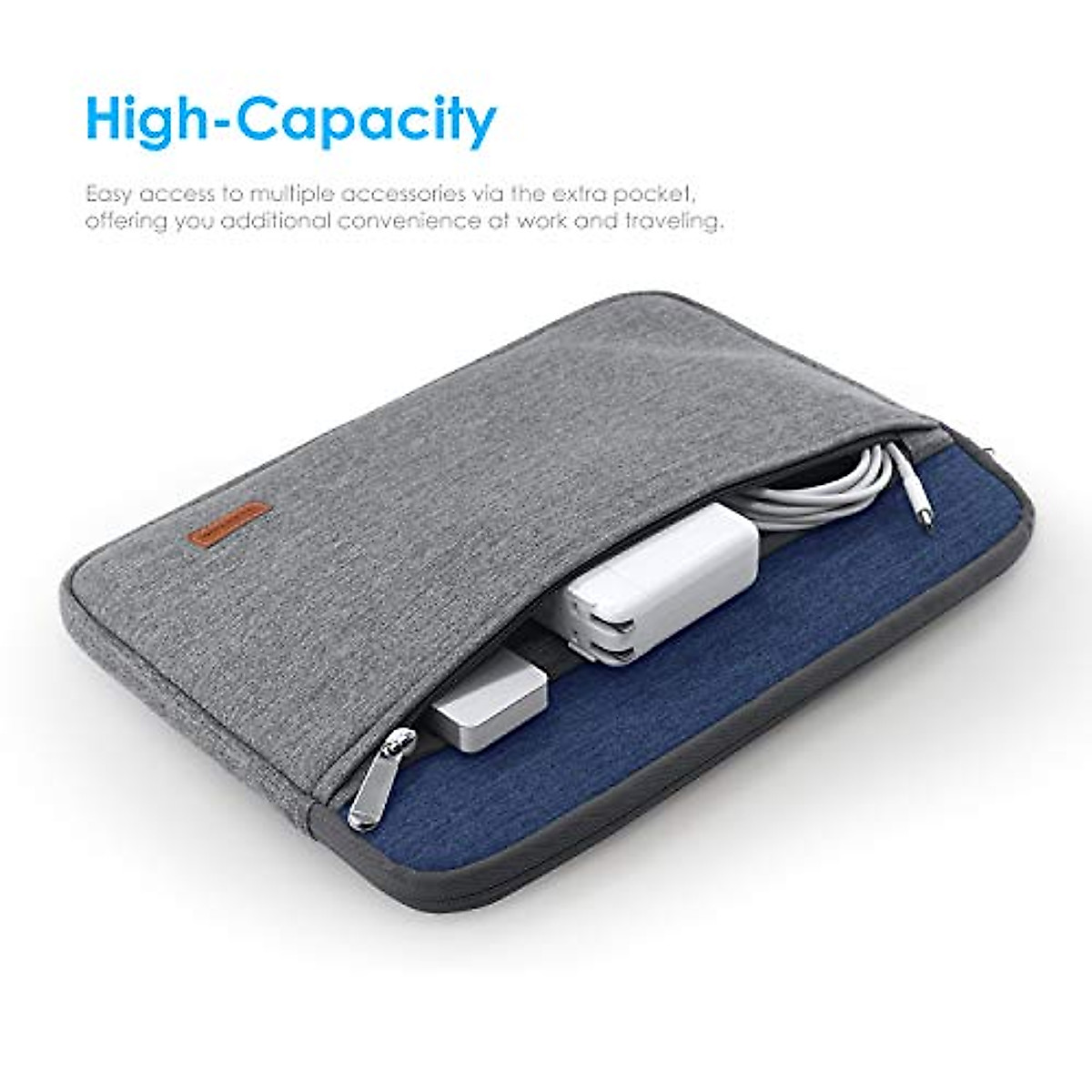 LENTION Water Repellent Fabric Sleeve Case Compatible with MacBook Pro 15, Chromebook 15, Surface Book 15, More 15 Inches Laptops & Tablets (Gray & Blue)