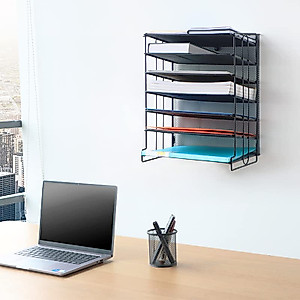 Univivi 7-Tier Tilted Metal Mesh File Paper Tray Letter Organizer, Tilted Trays Desktop File Organizer for Office and Home, Black