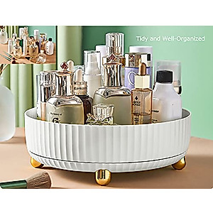 Hisikou White 360 Rotating Makeup Organizer - Large Capacity Spinning Skincare Perfumes Organizer - Cosmetics Organizer for Vanity Countertop and Bathroom Dresser - Lazy Susan Bathroom Storage Box