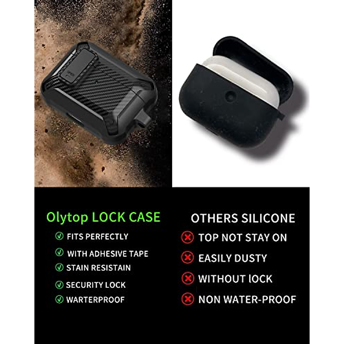 Olytop Case for Airpods Pro 2nd/1st Generation Case with Lock Lid, Rugged Latch Protective Cover, Shockproof Armor Skin Shell for Apple AirPod Pro Case 2022/2019 Black