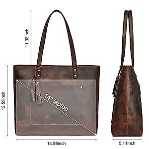 S-ZONE Women Vintage Genuine Leather Shoulder Tote Bag Large Work Purse Handbag
