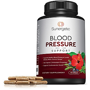 Premium Blood Pressure Support Supplement For Cardiovascular & Heart Health with Garlic, Hawthorn & Hibiscus - 90 Capsules