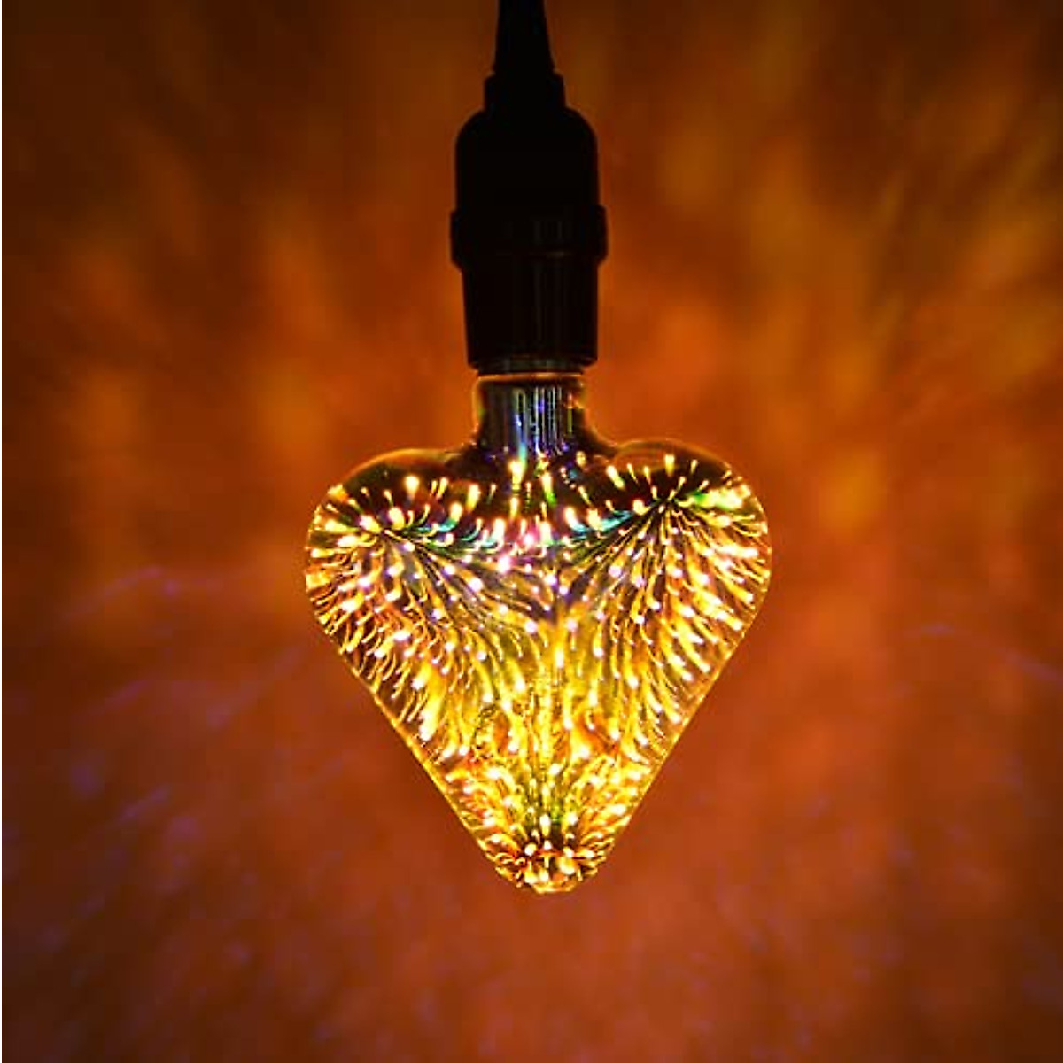 AMZSTAR 3D Firework Bulb Starry Light Bulb E27 AC 85-220V 4.5W Heart Bulb Warm White Light for Valentine's Day Decoration Bar Glass LED Lamp (Love Shape)
