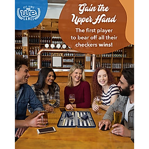 WE Games Backgammon Set, Board Games for Adults - Travel Games - Magnetic with Navy Blue Leatherette Backgammon Board and Carrying Strap - Travel Backgammon Sets for Adults