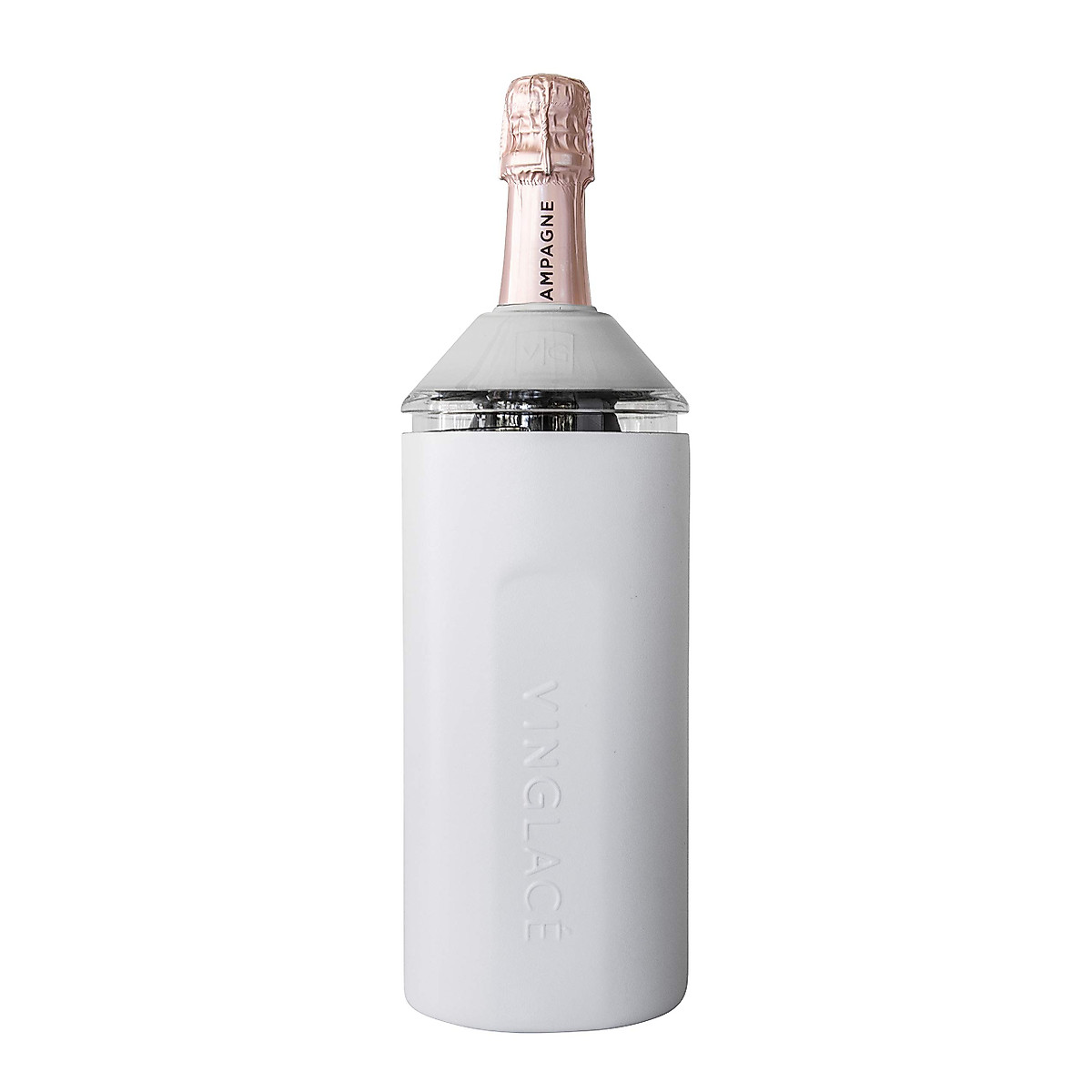 Vinglacé Wine Bottle Chiller- Portable Champagne Insulator- Stainless Steel Wine Cooler Sleeve, White