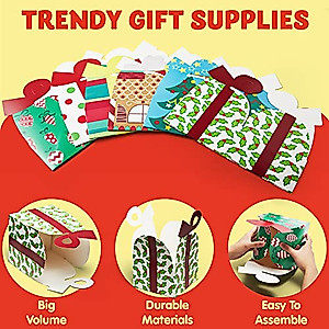 JOYIN 24 PCS 3D Christmas Goody Gift Boxes with Bow for Holiday Xmas Goodie Paper Boxes, School Classroom Party Favor Supplies, Candy Treat Cardboard Cookie Boxes