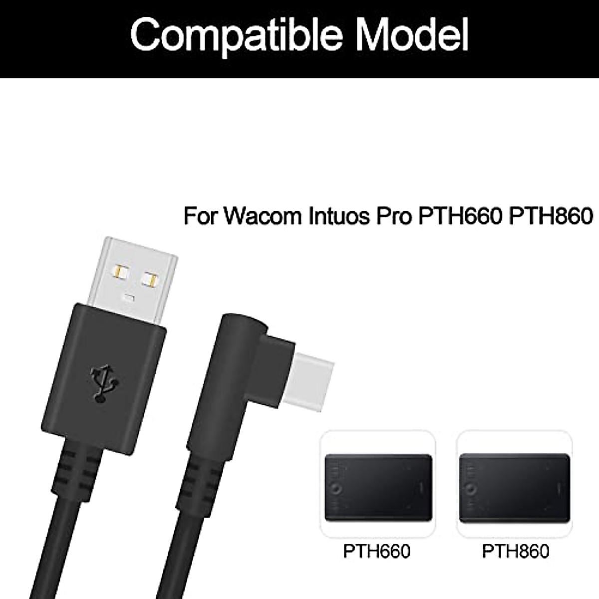 Adhiper PTH660 Charging Cable Replacement Data Sync USB Cable Power Supply Cord Wire Compatible Wacom Intuos Pro PTH-860 PTH860 PTH-660 (200cm/Black)