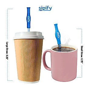 Protect Teeth from Coffee & Tea Stains - Flow Limiting Reusable Straws for Hot Drinks by Sipify - Stainless Steel Straws with Silicone Cover Aerate to Protect from Scalding - Dishwasher Safe - 2 Pack