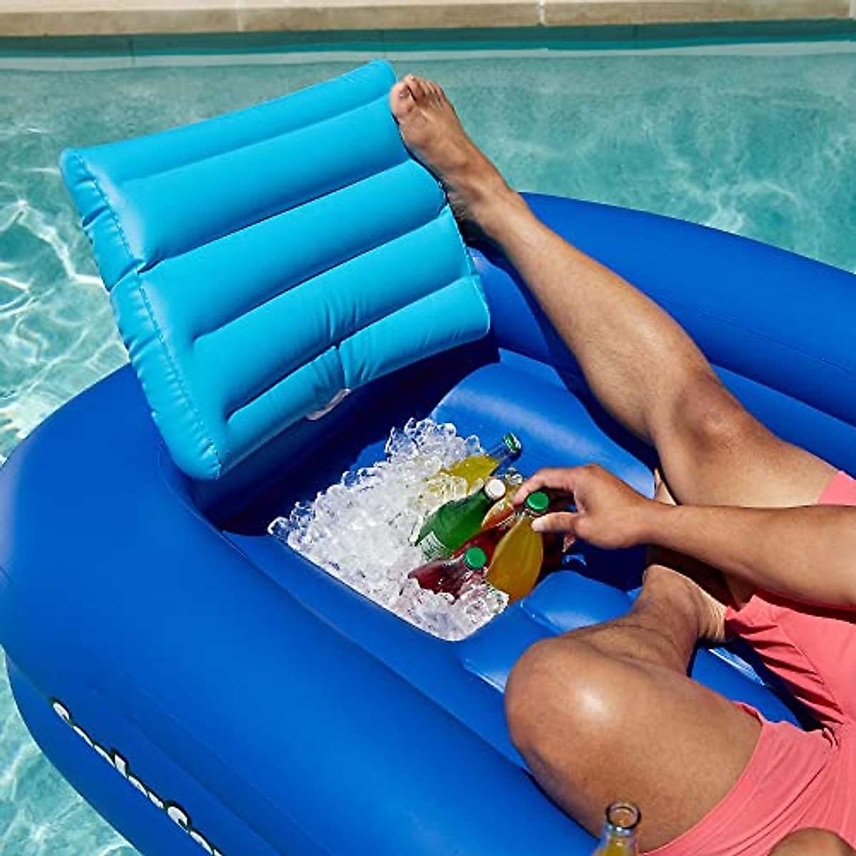 Swimline 15181SF Inflatable Swimming Pool or Lake Floating Lounger Cooler Couch with 2 Built-in Cupholders and Onboard Ice Cooler, Blue (2 Pack)