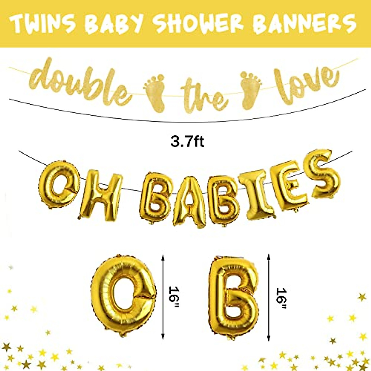 110 PCs Twins Baby Shower Decorations, Fiesec Oh Babies Foil Confetti Balloon Artificial Leaves Double the Love Glitter Banner Hanging Swirl Cake Cupcake Topper Gold White Green