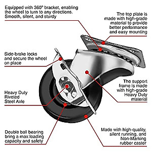 FactorDuty 24 Pack 2" Swivel Caster With Brake Wheels Hard Rubber Base w/Top Plate & Bearing (2" w/brake, 24 pcs)