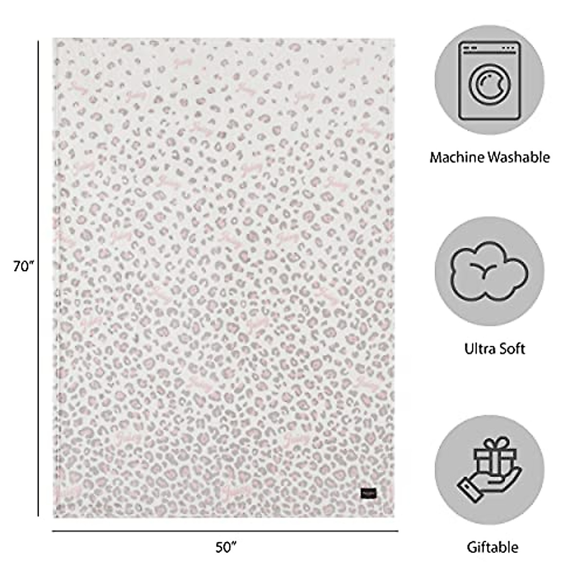 Juicy Couture - Throw Blanket | Cozy Leopard | Plush and Cozy | Decorative Blankets for Sofas, Chairs and Beds| Luxurious and Soft | Chic Home Decor | Measures 50" x 70" | White/Pink/Grey