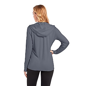 KEFITEVD UV Protection Shirts for Women Long Sleeve Activewear Tops Sun Protection Hoodie Shirt Jackets Fishing Shirts Dark Grey