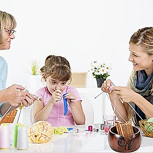 Wood Yarn Storage Bowl, Yarn Bowl for Crocheting with 12 Pieces Bamboo Crochet Hooks, 3.2”x 5.3”, Wooden Yarn Ball Holder for Crocheting Knitting DIY Crafts Tools