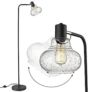 ELYONA Industrial Floor Lamp, Modern Standing Light with Handblown Seeded Bubble Glass Shade, Tall Pole Farmhouse Corner Light for Living Room Bedroom Office, Edison 6W Bulb Included, Black