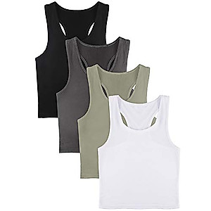 4 Pieces Basic Workout Crop Tank Tops Sleeveless Racerback Sport Tank Top for Women Yoga Running (Black, Charcoal Gray, Olive Green, Medium)