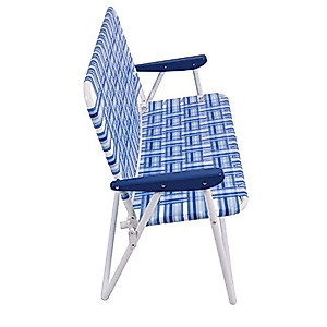 Rio Brands 16" Extended Height Folding Double Wide Web Loveseat Lawn Chair, Blue/White