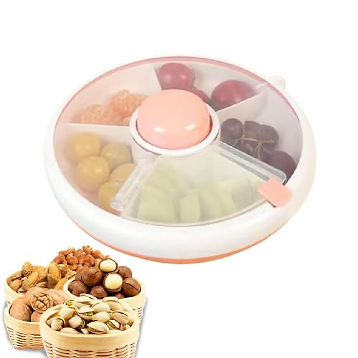 Cute Rotating Snack Box with Lid - White, Diameter: 7.09 inches, Height: 1.77 inches
