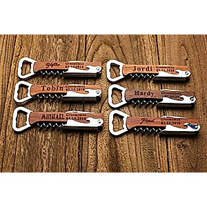 Akubi Engraved Wood Wine Corkscrew Bottle Opener Multi Function Cutter Personalized Groomsmen Bridesmaid Wedding Party Gifts Opener with Knife wood opener