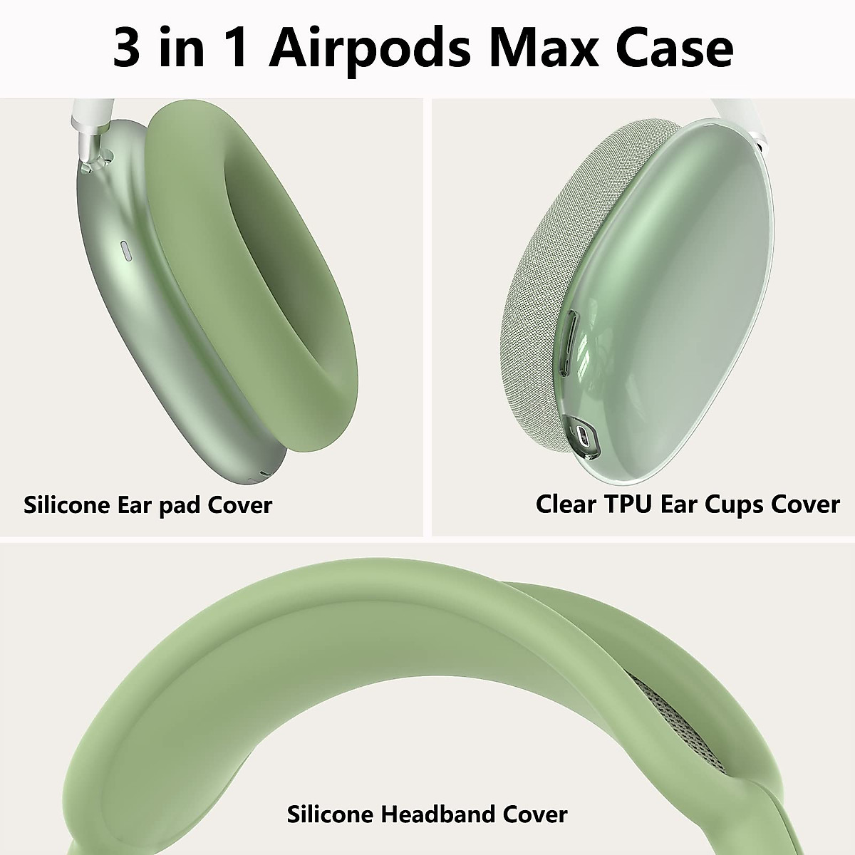 Silicone Case Cover for AirPods Max Headphones, Clear Soft TPU Ear Cups Cover/Ear Pad Case Cover/Headband Cover for AirPods Max, Transparent Accessories Silicone Protector for Apple AirPods Max, Green