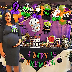 8pcs A Baby is Brewing Halloween Table Centerpiece, A Baby is Brewing Baby Shower Decorations Black Purple Ghost Witch Halloween Honeycomb Centerpieces for Gender Reveal Baptism Party cocomigo