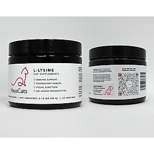 Haya Pets Lysine Cat Supplements Immunity Booster Powder for Respiratory Support, Eye Health, Runny Nose, Cat Herpes, and Allergy Support