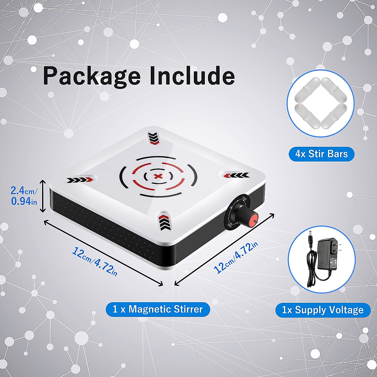 Magnetic Stirrer 4.72 Inch Stir Plate Magnetic Mixer 2500 RPM Speed Stirrer Machine with 4 Stir Bars for Milk Tea Coffee Wine Laboratory Liquid Stirring