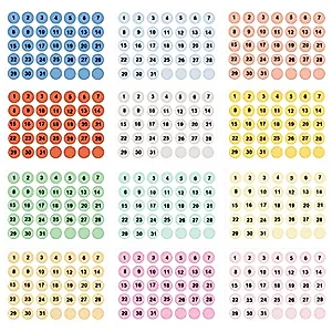 Fantasyon Date Round Dots Stickers, 12 Pcs Colorful Dates Stickers for planners, 420 Dates Planner Stickers Decorative and Cute Stickers for Customizing Planners Calendars Notebooks To Do Lists (candy color)